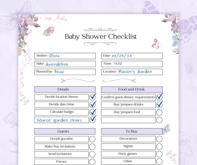 Baby Shower Checklist Printable PDF | Blessingway Event Planner | Baby ...