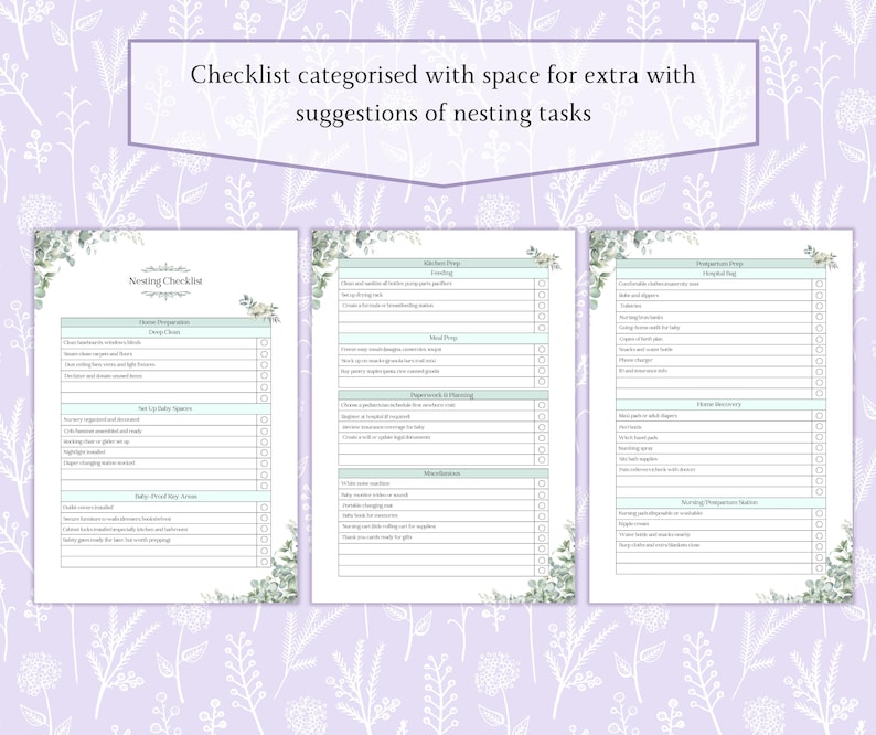Nesting Checklist Printable PDF | Third Trimester Checklist | Baby Prep ...