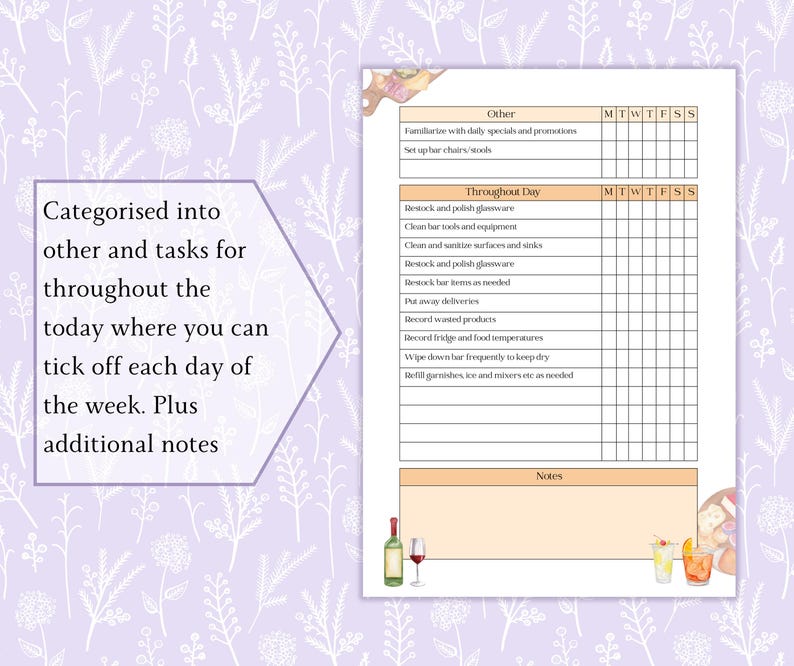 Bartender Opening Checklist Printable PDF | Bar Forms | Bar Record ...