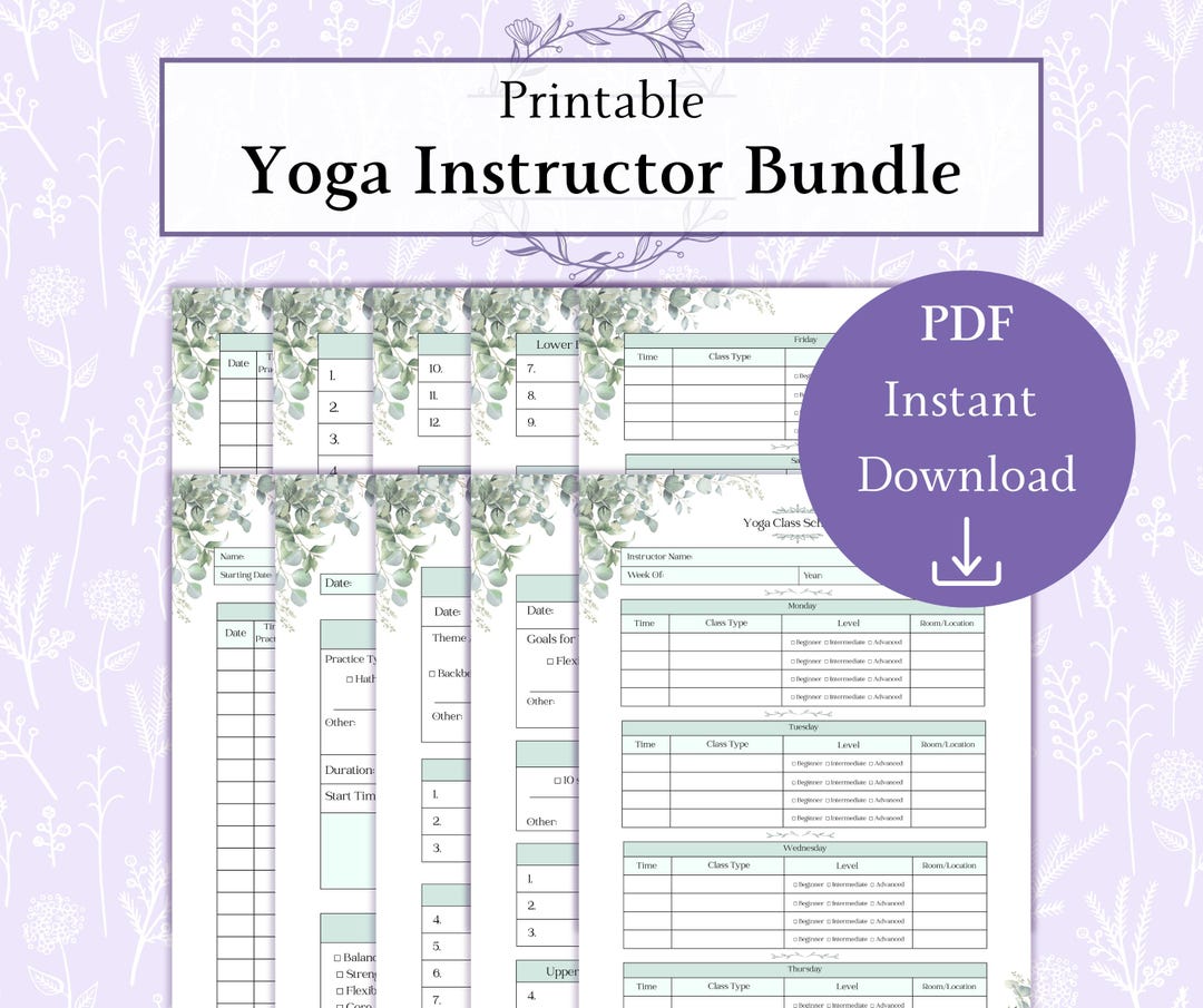 Yoga Instructor Bundle Printable PDF, Class Planner, Attendance Sheets ...