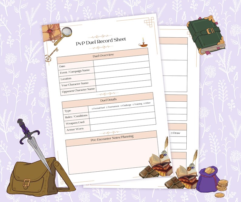 LARP Pvp Duel Record Sheet Printable PDF, Fantasy Duel Tracker, Live ...