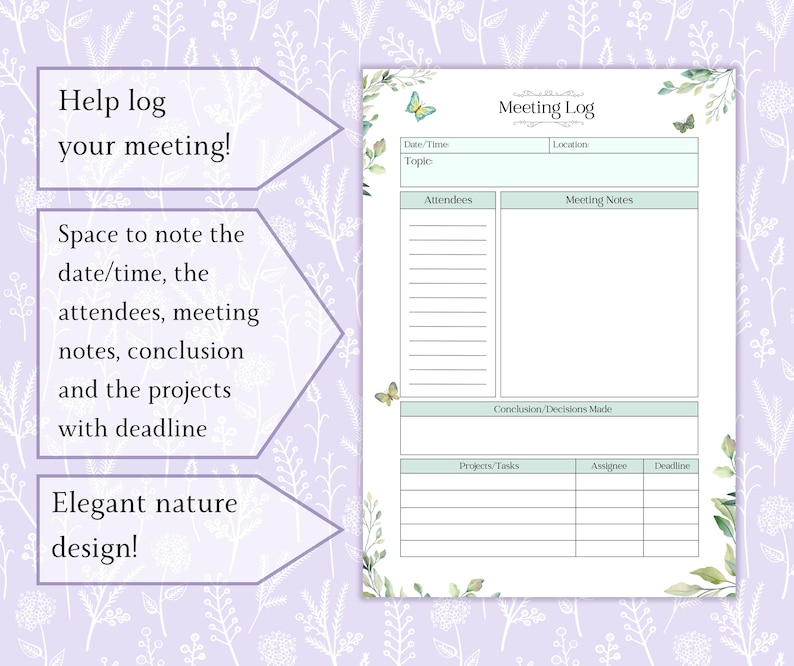 Meeting Log Printable PDF | Communication Log | Conversation Log ...
