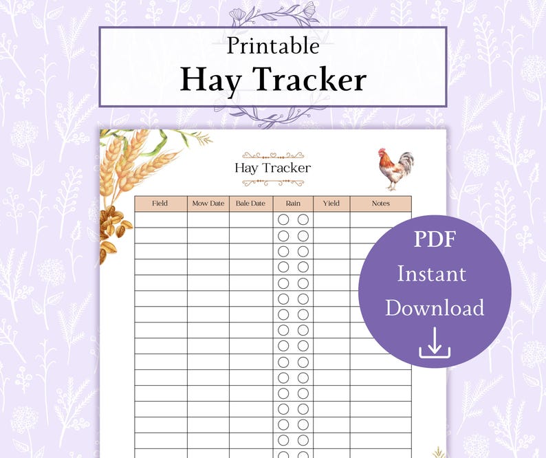 Hay Tracker Printable PDF | Farm Record Keeping | Hay Yielding Chart ...