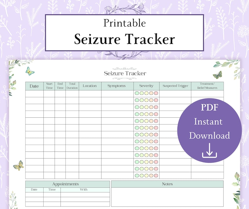 Seizure Tracker Printable PDF | Epilepsy Log | Seizure Log | Medical ...
