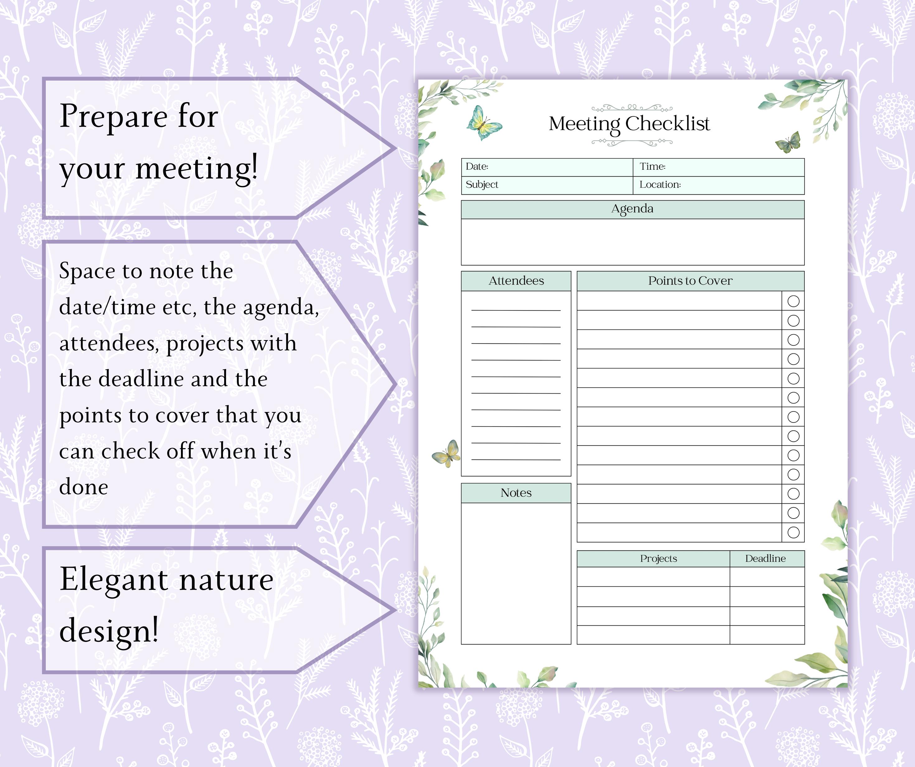Meeting Checklist Printable PDF | Meeting Log | Meeting Tracker | Team ...