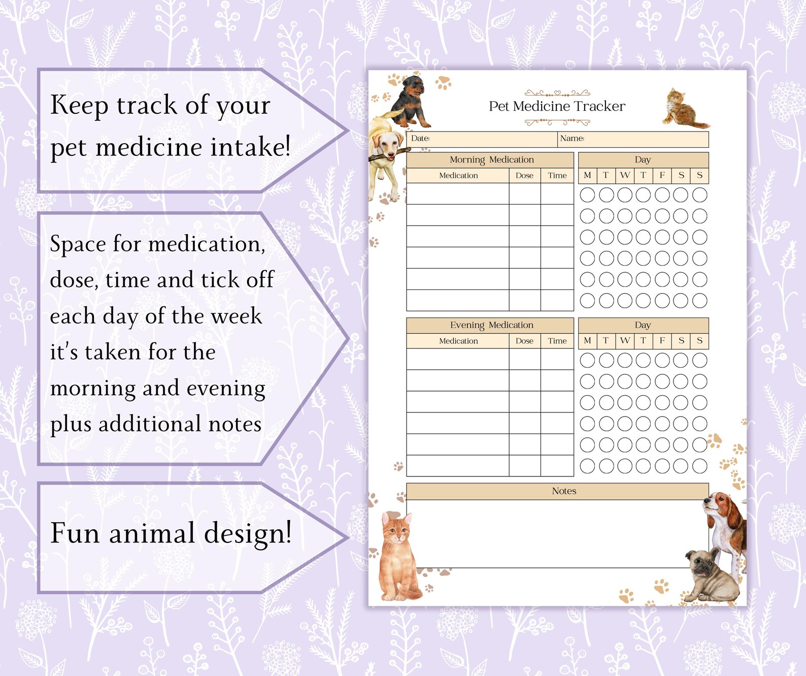 Pet Medicine Log Printable PDF | Pet Health Tracker | Pet Med Tracker ...