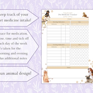Pet Medicine Log Printable PDF | Pet Health Tracker | Pet Med Tracker ...