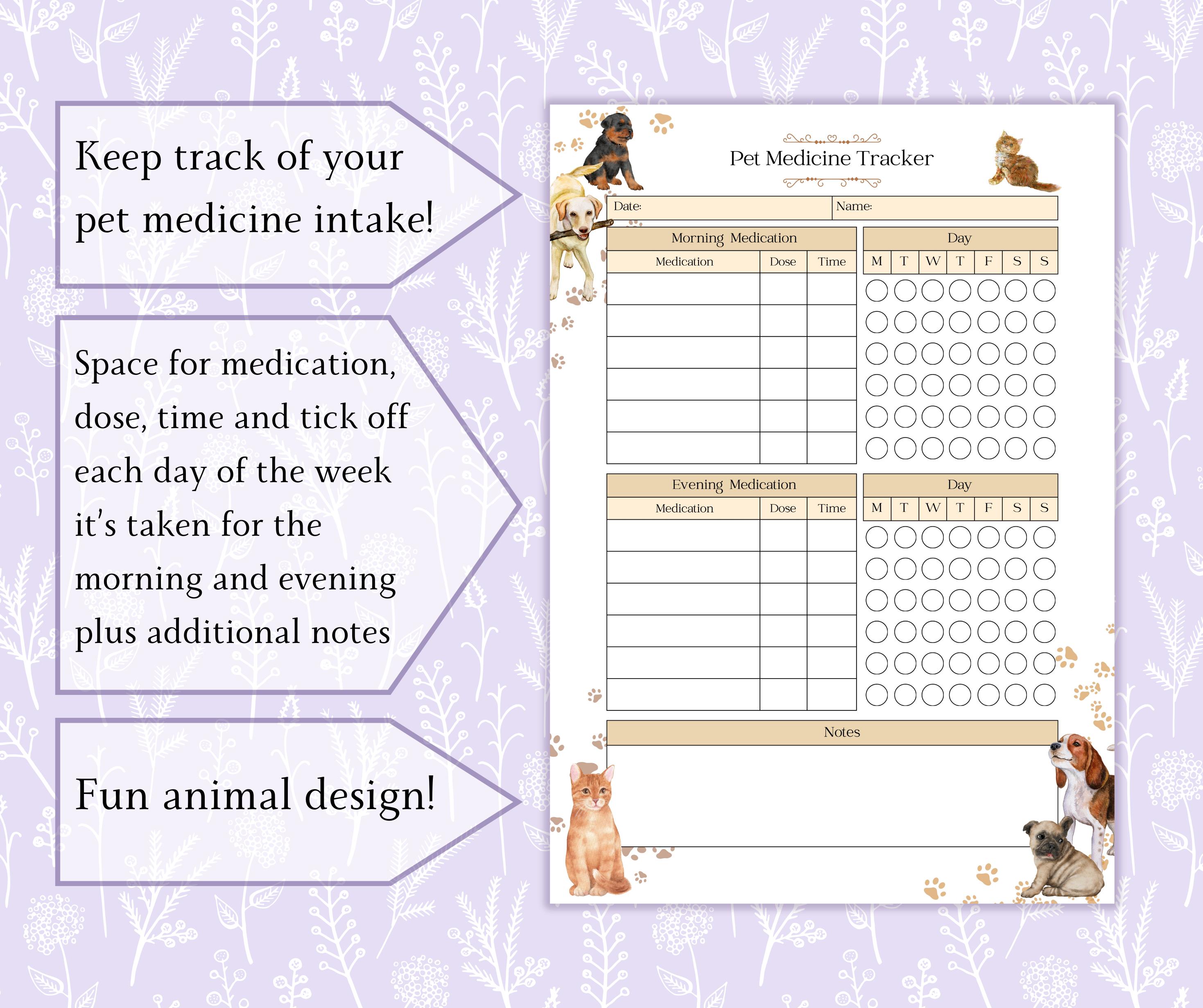 Pet Medicine Log Printable PDF | Pet Health Tracker | Pet Med Tracker ...