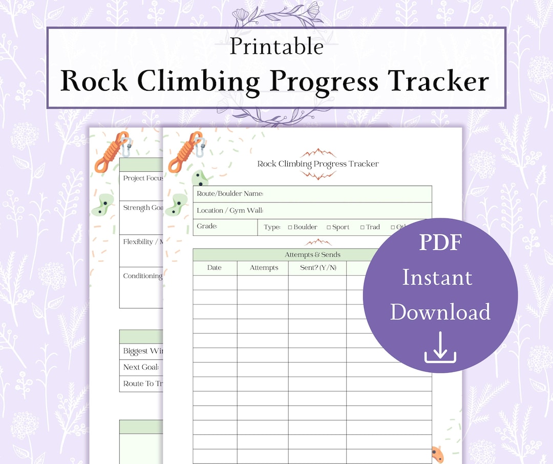 Rock Climbing Progress Tracker Printable PDF, Climbing Log Book ...