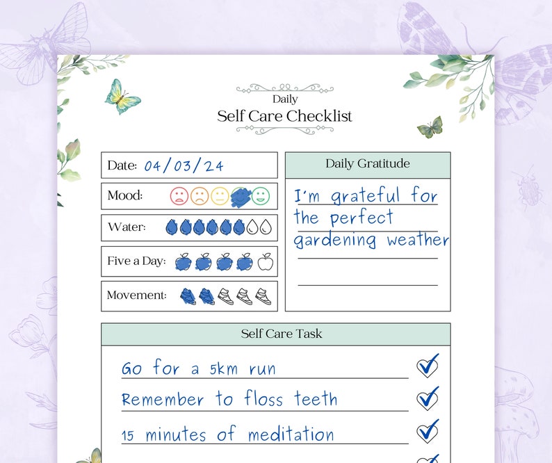 Daily Self Care Checklist Printable PDF | Self Love Journal | Daily ...