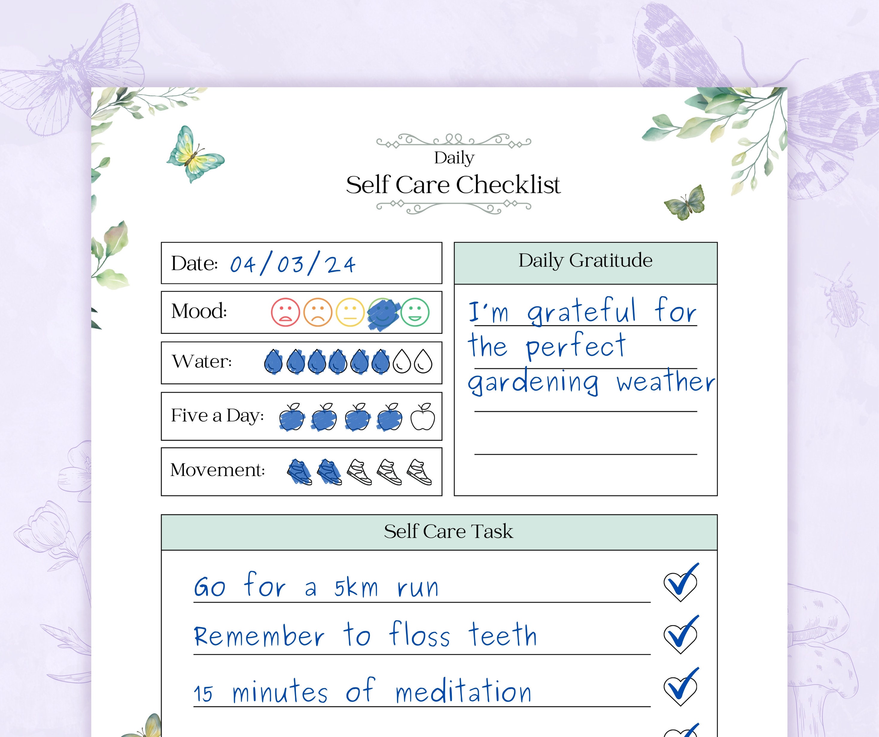 Daily Self Care Checklist Printable PDF Self Love Journal Daily Journal ...