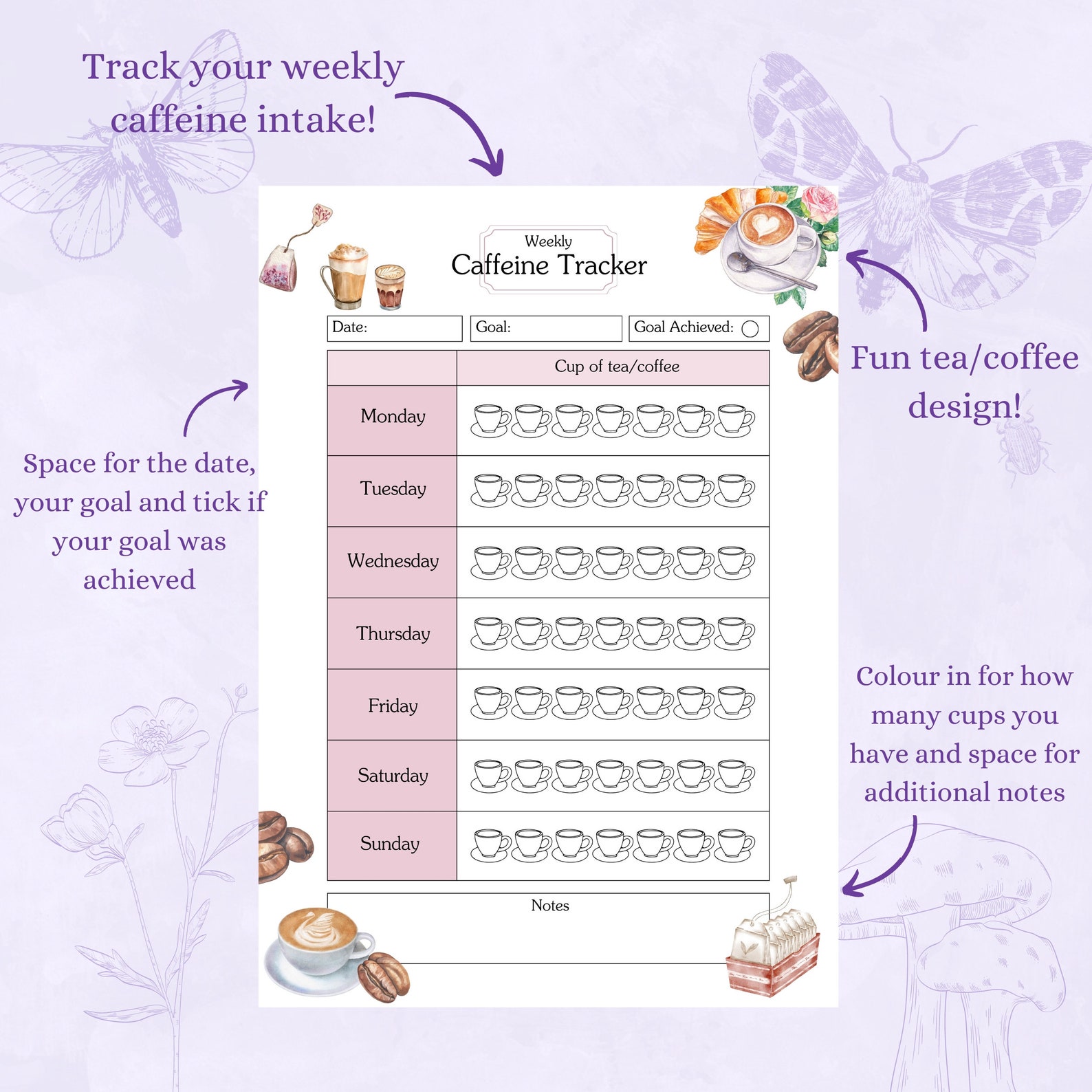 Caffeine Tracker Printable PDF | Wellness Journal | Caffeine Intake ...