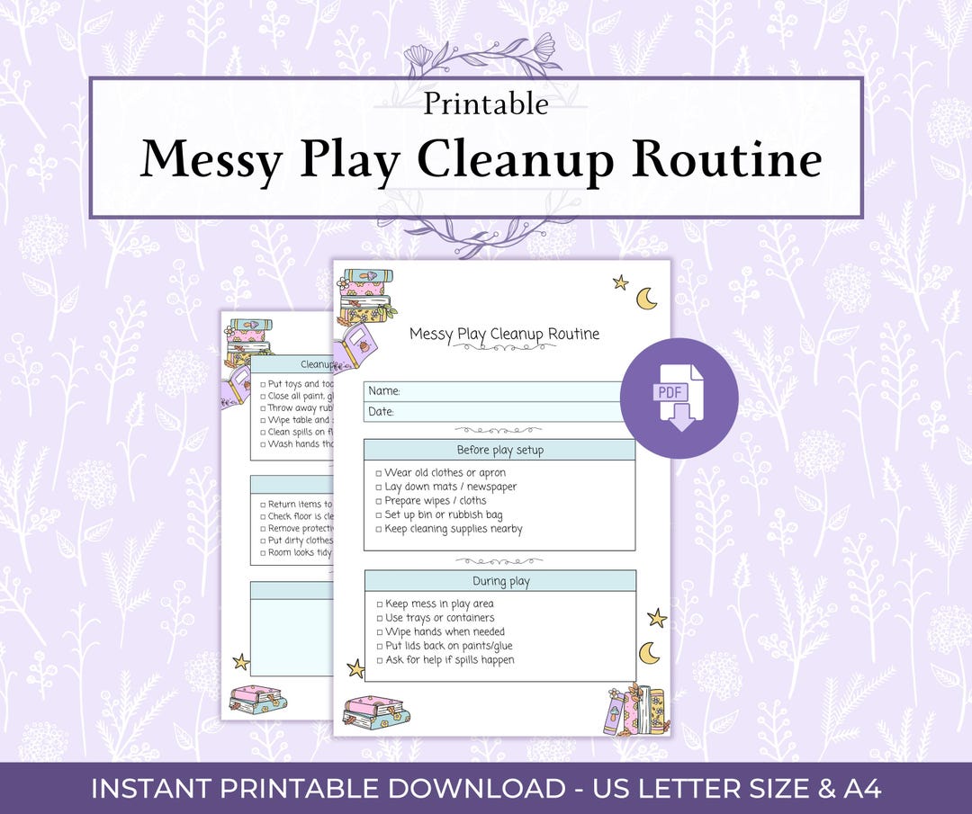 Messy Play Cleanup Routine Printable PDF, Kids Cleanup Checklist ...