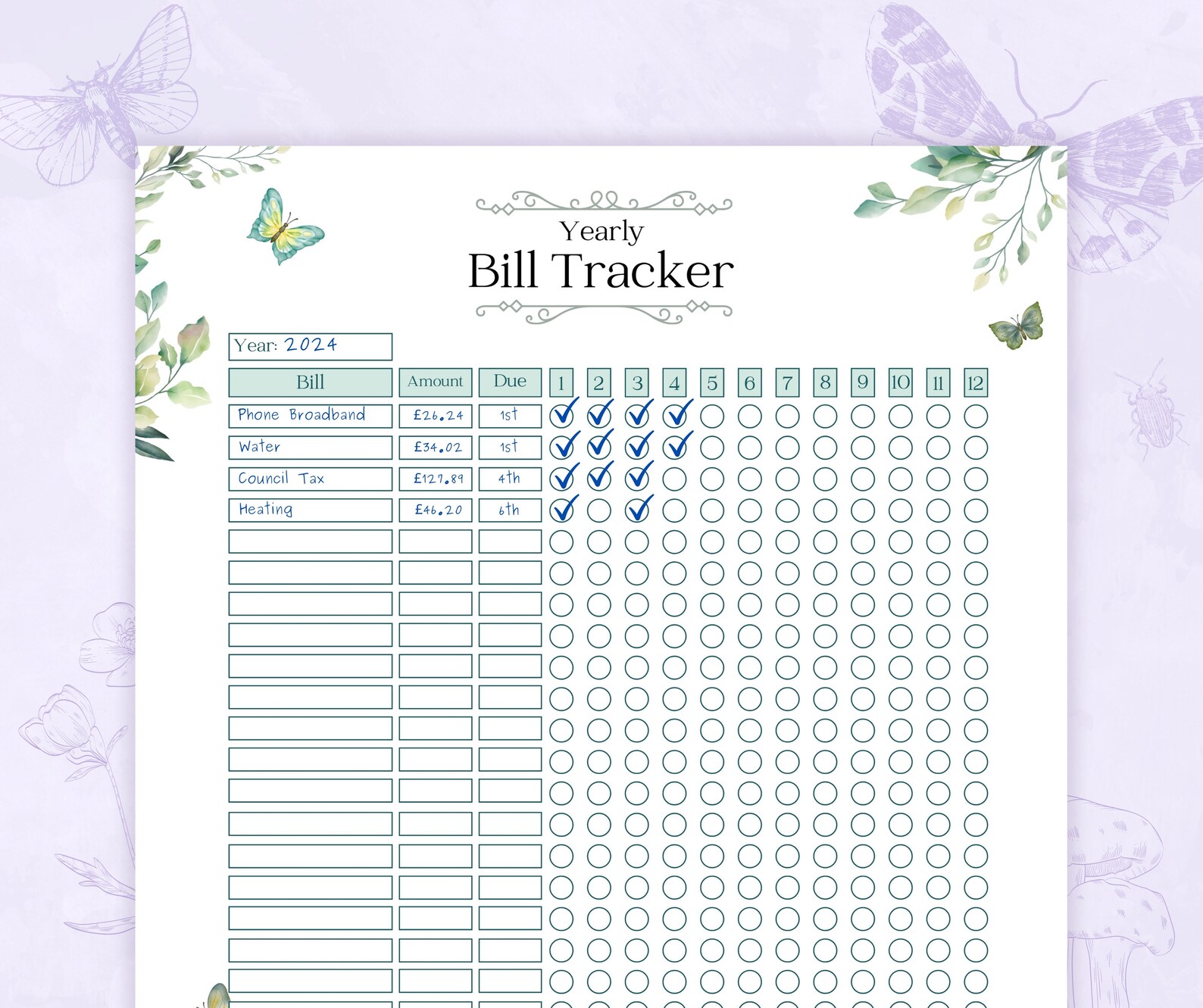 Yearly Bill Tracker Printable PDF | Payment Tracker | Finance Tracker ...