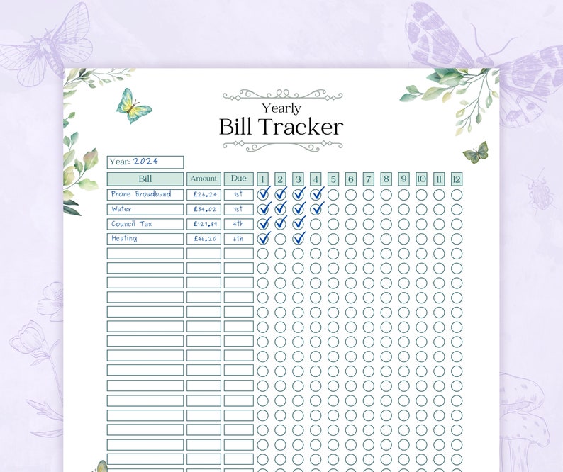 Yearly Bill Tracker Printable PDF | Payment Tracker | Finance Tracker ...