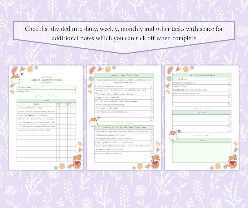 Hamster Cleaning Checklist Printable PDF, Hamster Care Guide, Cage ...