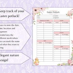 Easter Potluck Sign up Sheet Printable PDF | Potluck Form | Easter ...