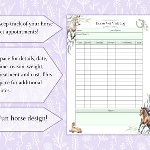 Horse Vet Visit Log Printable PDF | Vet Appointment Log | Horse ...