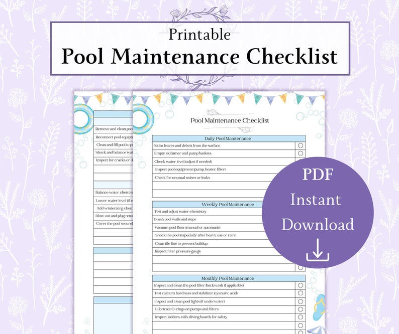Pool Maintenance Checklist Printable PDF | Pool Essentials Home ...