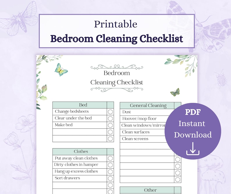 Bedroom Cleaning Checklist Printable PDF | Declutter Checklist ...