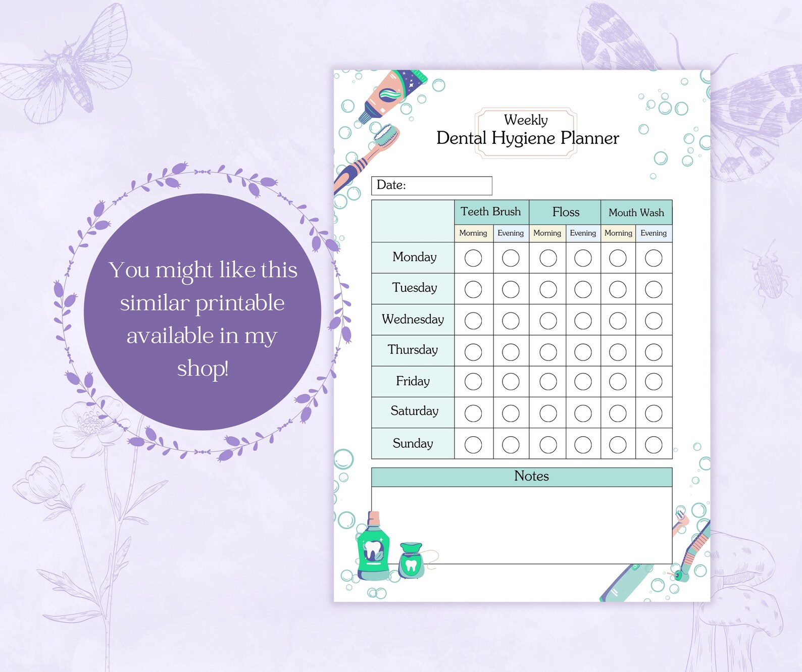 Monthly Dental Hygiene Planner Printable PDF | Tooth Brushing Tracker ...