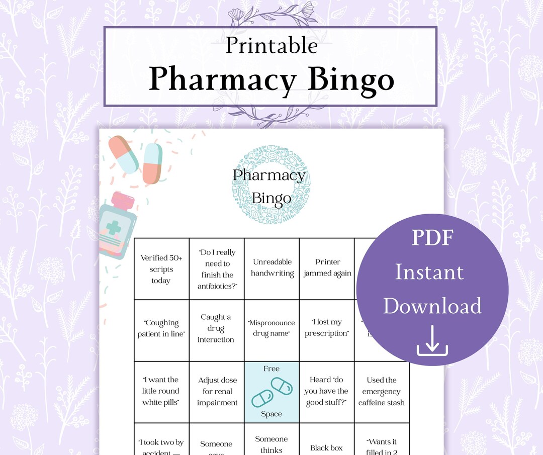 Pharmacy Bingo Card Sheet Printable PDF | Pharmacy Games | Funny Work ...