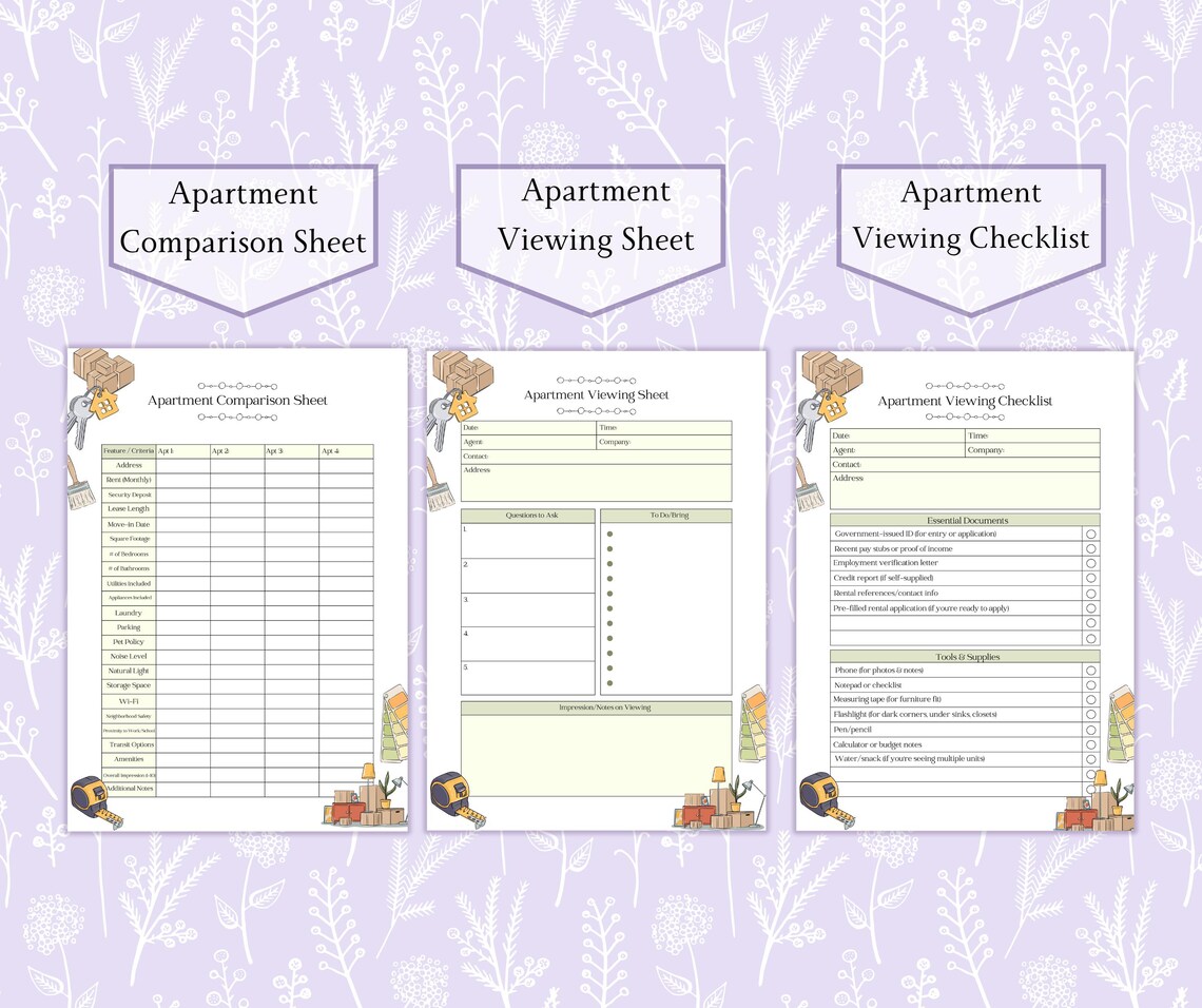 Apartment Hunting Bundle Printable PDF | Apartment Comparison ...