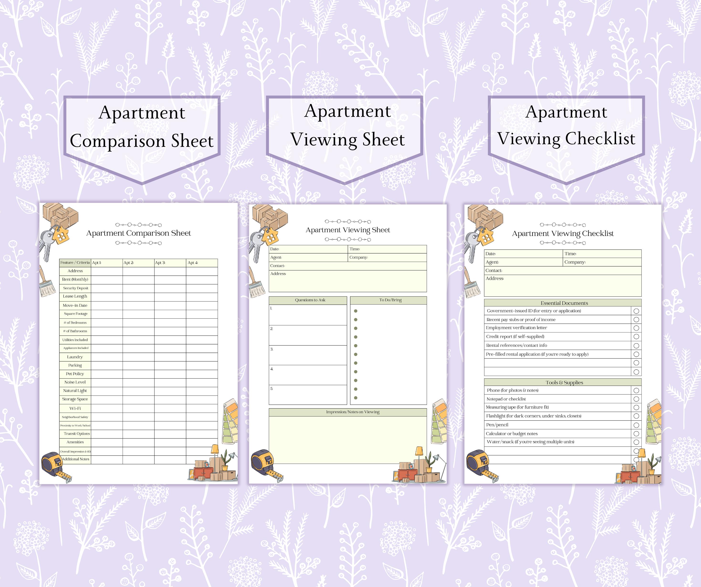Apartment Hunting Bundle Printable PDF | Apartment Comparison ...