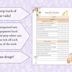 Bartender Checklist Bundle Printable PDF | Bar Opening Checklist | Closing Checklist | Bartender ...