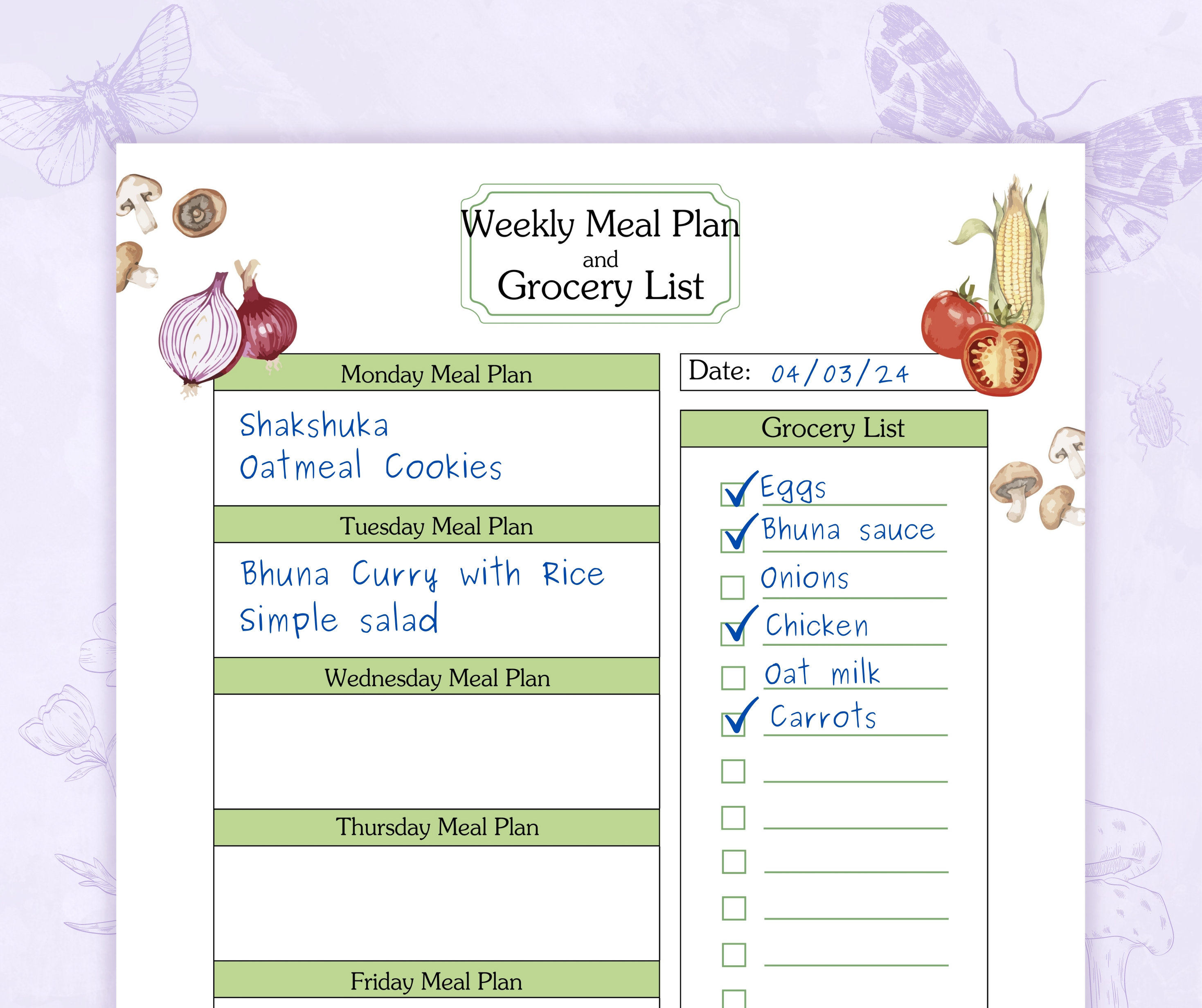 Meal Planning and Grocery List Printable PDF Meal Prep Family Meal ...