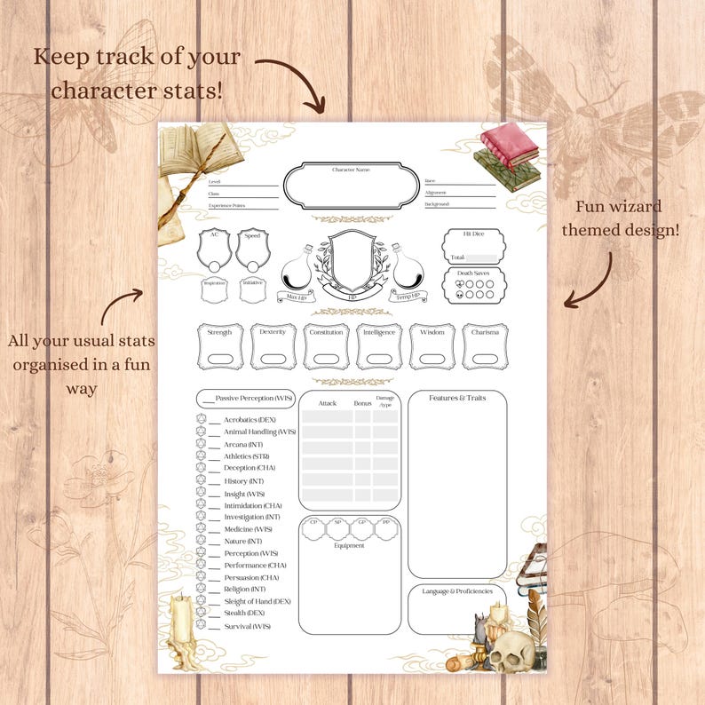 Wizard Dnd Character Sheet Printable PDF | Dnd Resources | Wizard Class ...