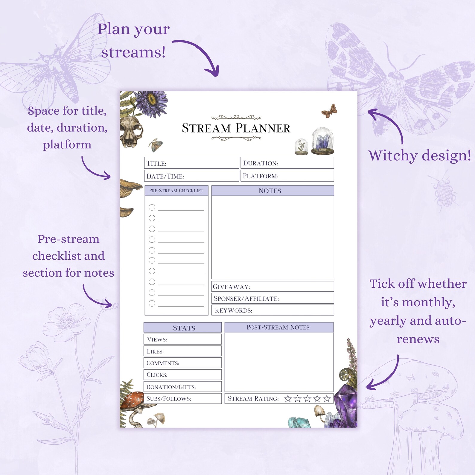 Stream Planner Printable PDF | Witchy Planner | Gaming Planner ...