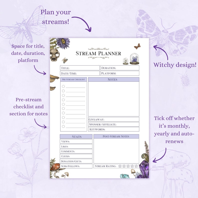 Stream Planner Printable PDF | Witchy Planner | Gaming Planner ...