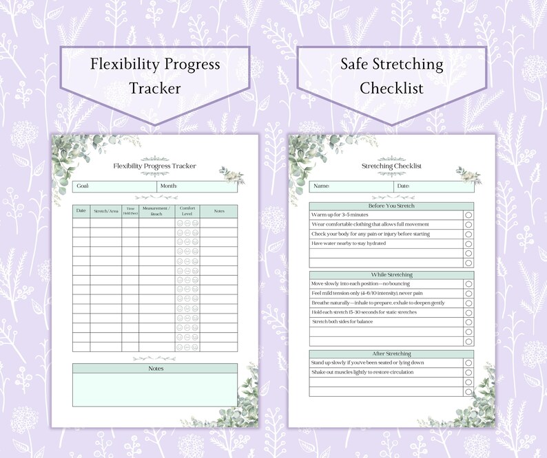 Flexibility Tracker Printable PDF, Stretching Log, Stretching Checklist ...