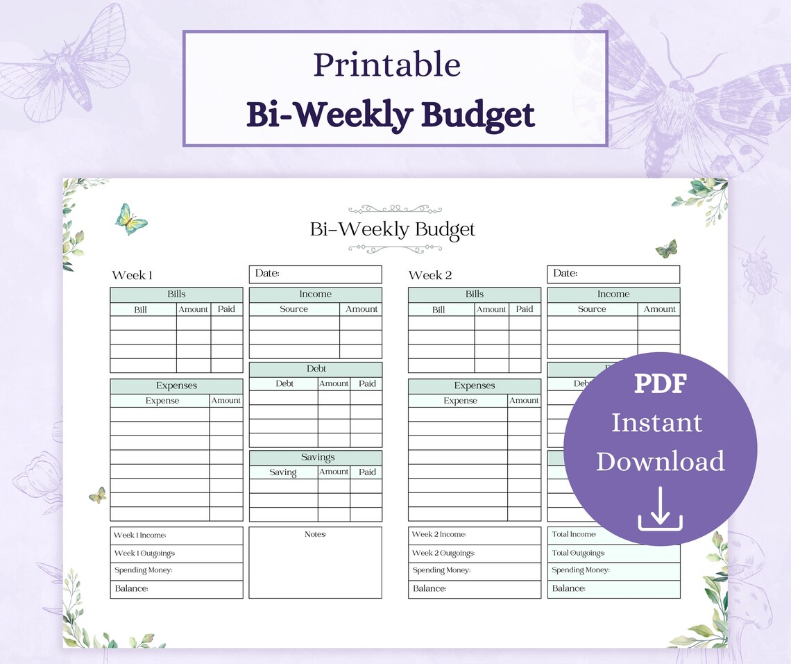 Biweekly Budget Planner Printable PDF Budget Tracker Financial Planner ...