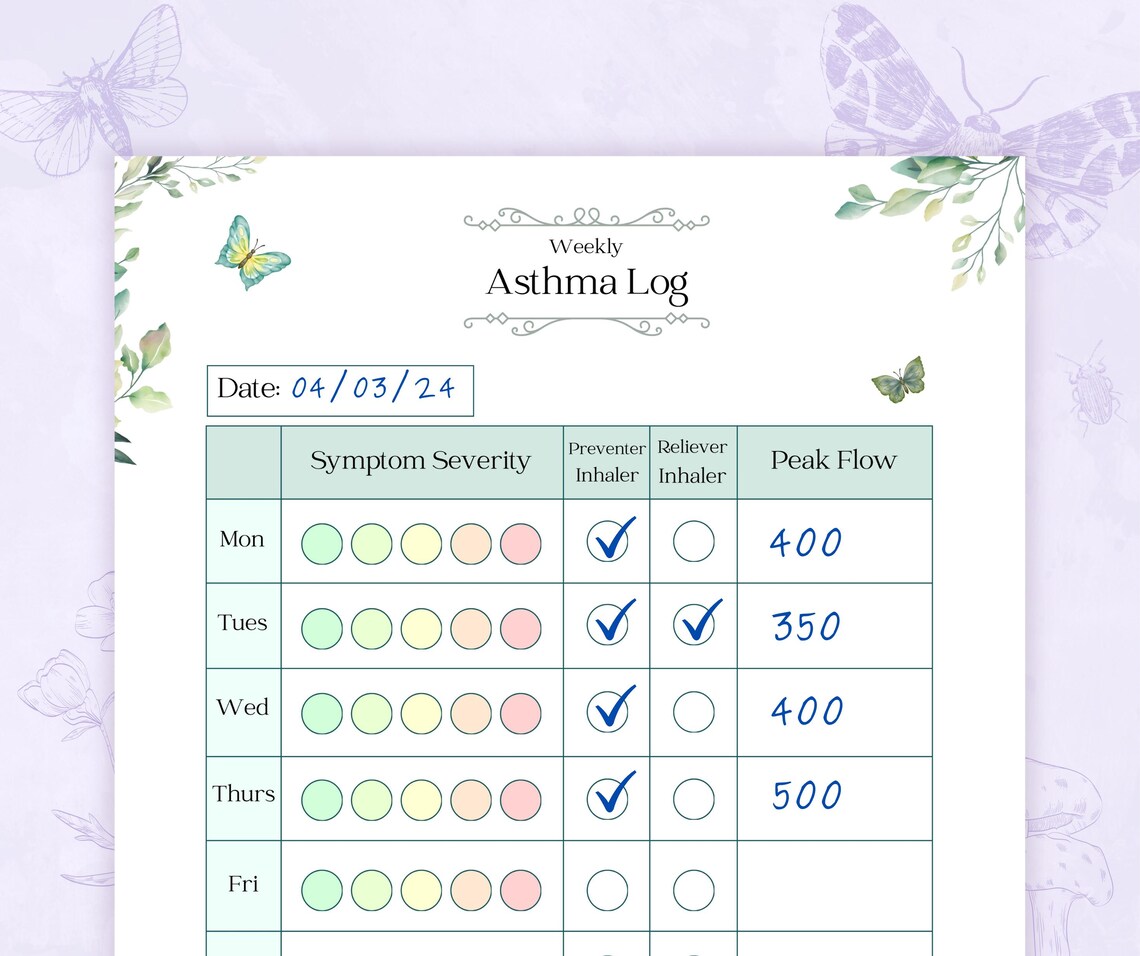 Asthma Diary Bundle Printable PDF | Peak Flow Log | Asthma Log Symptom ...