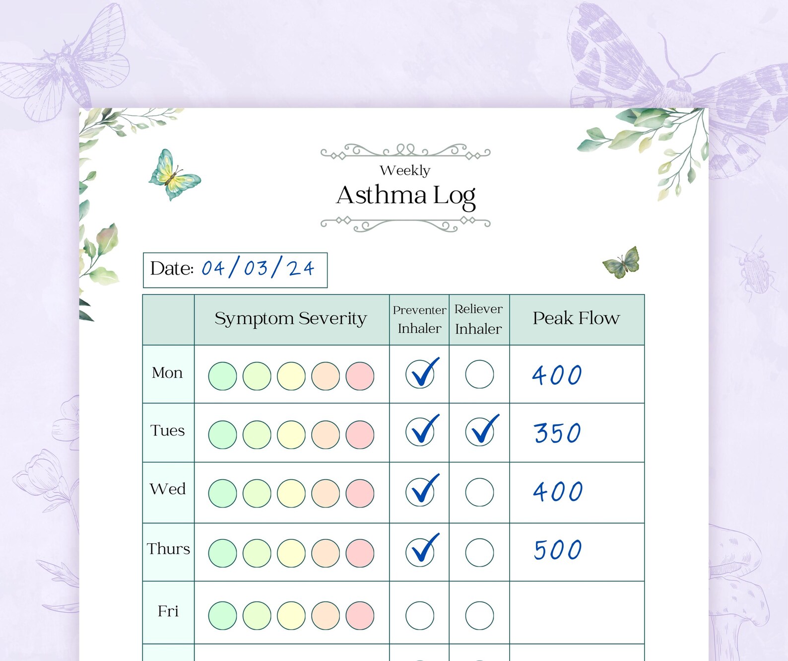 Asthma Diary Bundle Printable PDF | Peak Flow Log | Asthma Log Symptom ...