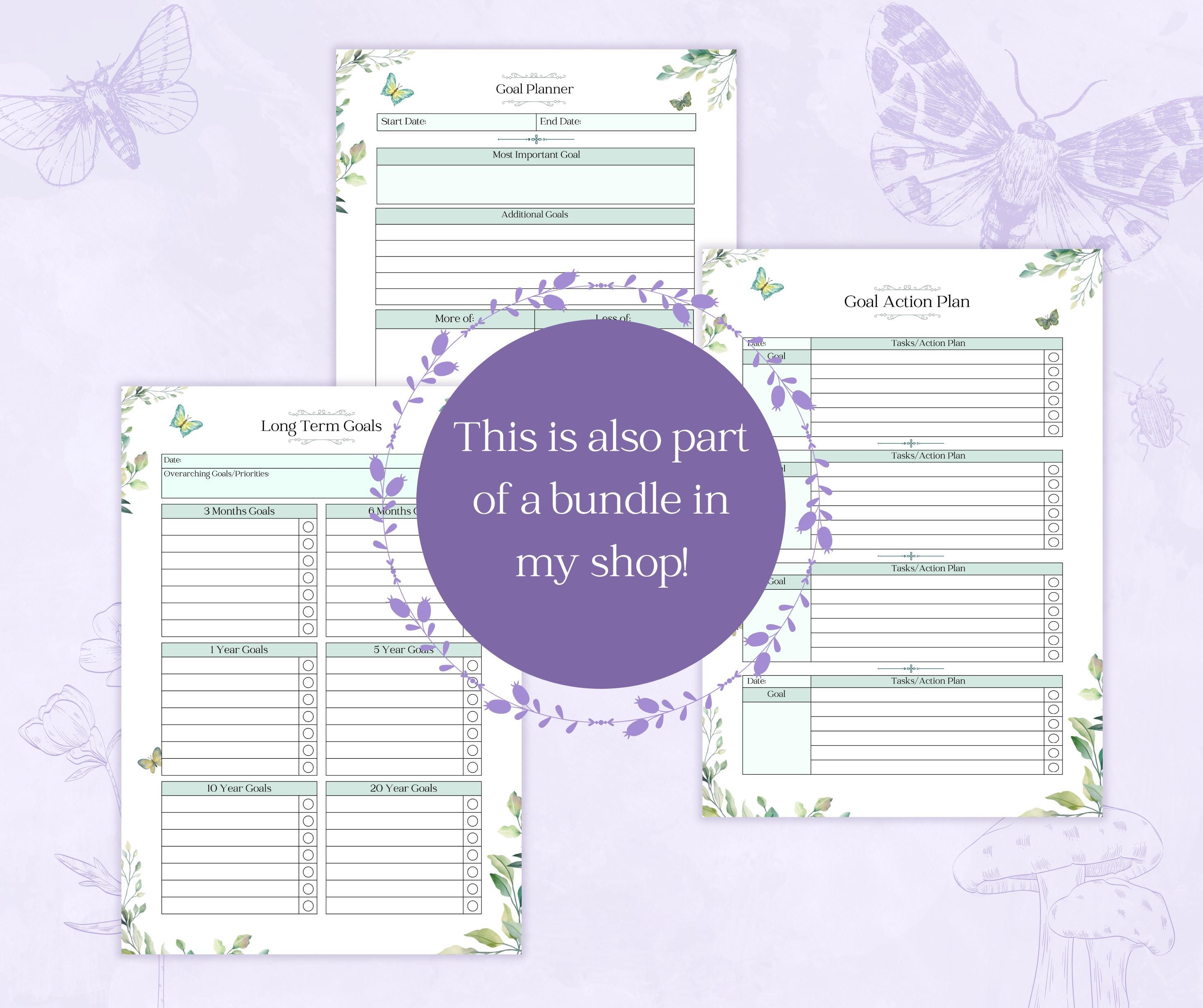 Goal Action Plan Printable PDF | Task Tracker | Long Term Goals ...