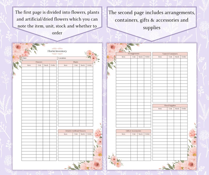Florist Inventory Sheet Printable PDF | Florist Unit List | Inventory ...