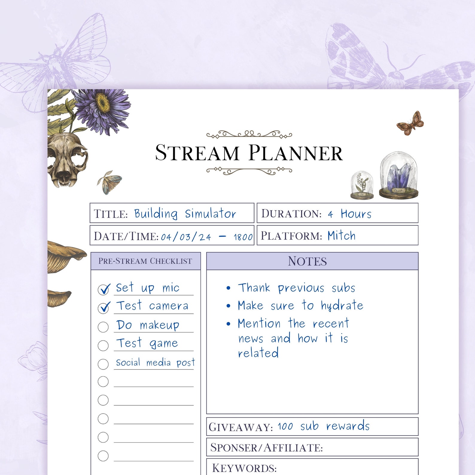 Stream Planner Printable PDF | Witchy Planner | Gaming Planner ...