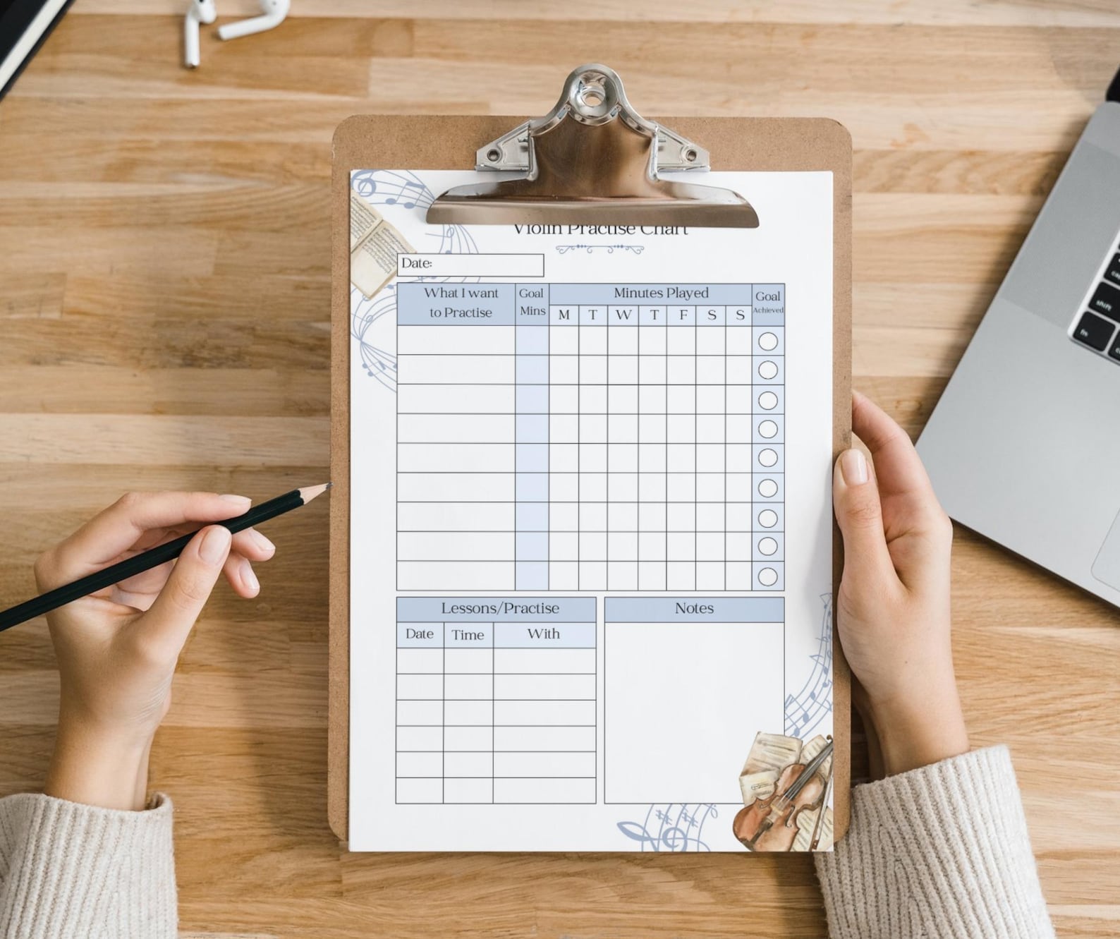 Violin Practice Chart Printable PDF | Weekly Practice Log | Violin ...