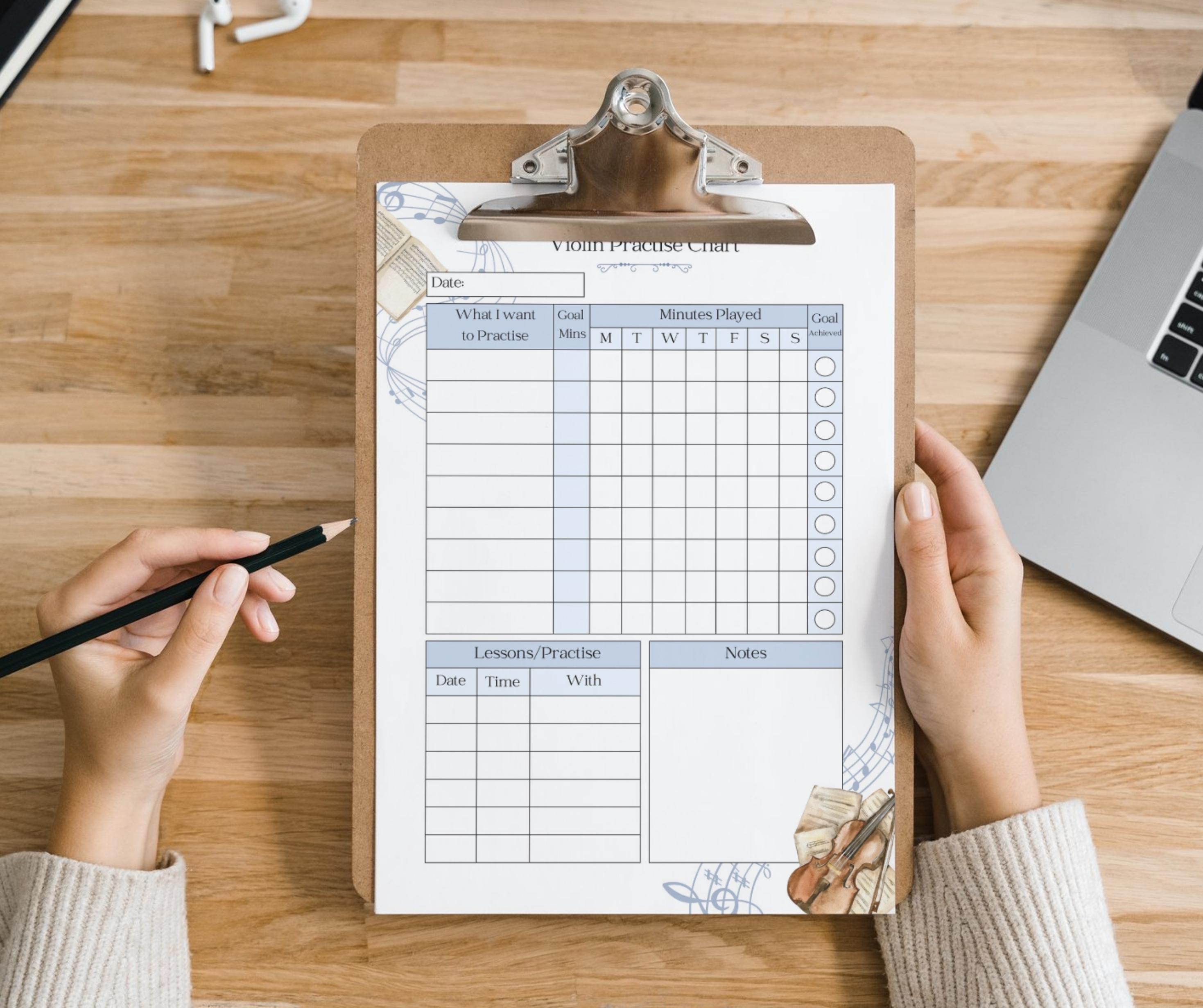 Violin Practice Chart Printable PDF | Weekly Practice Log | Violin ...