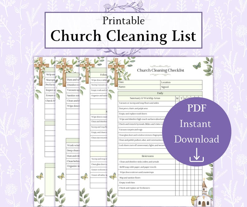Church Cleaning List Printable PDF | Church Cleaning Checklist ...