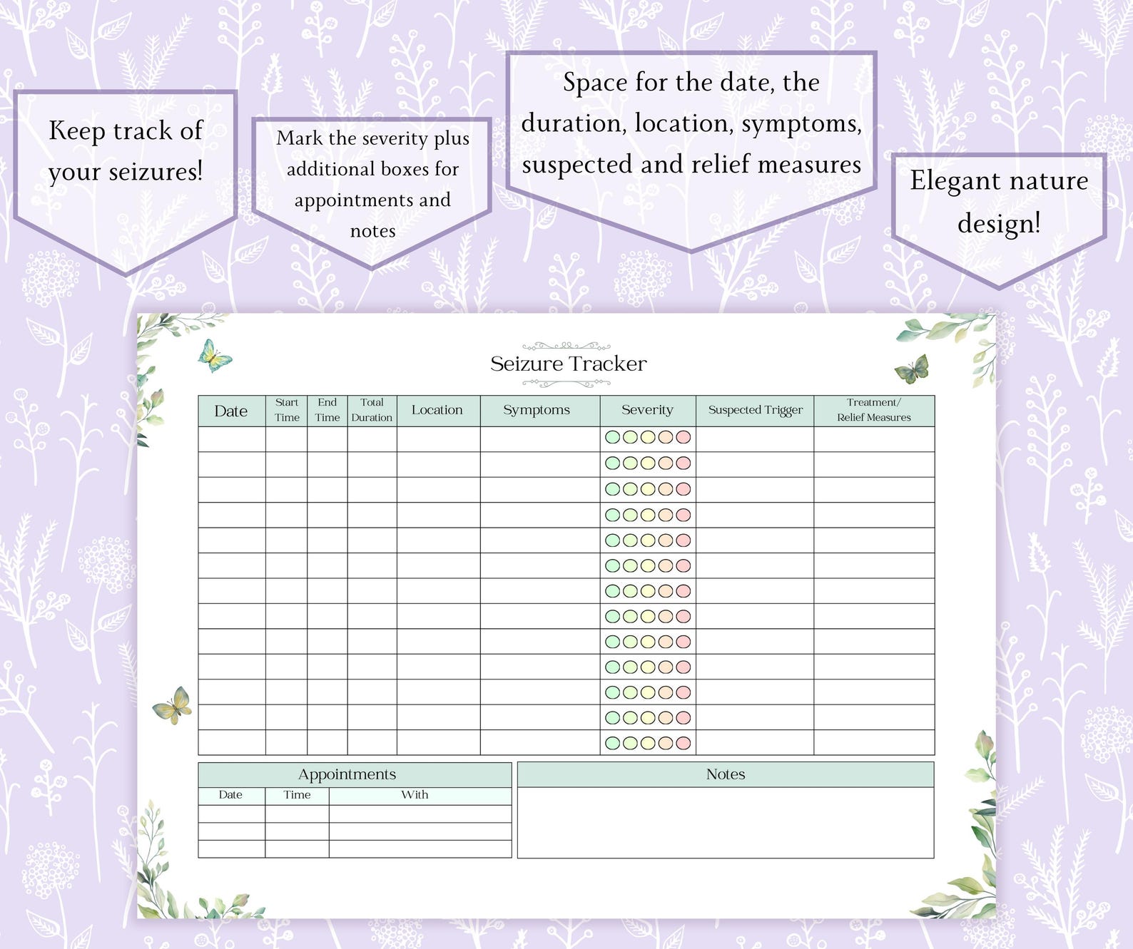 Seizure Tracker Printable PDF | Epilepsy Log | Seizure Log | Medical ...