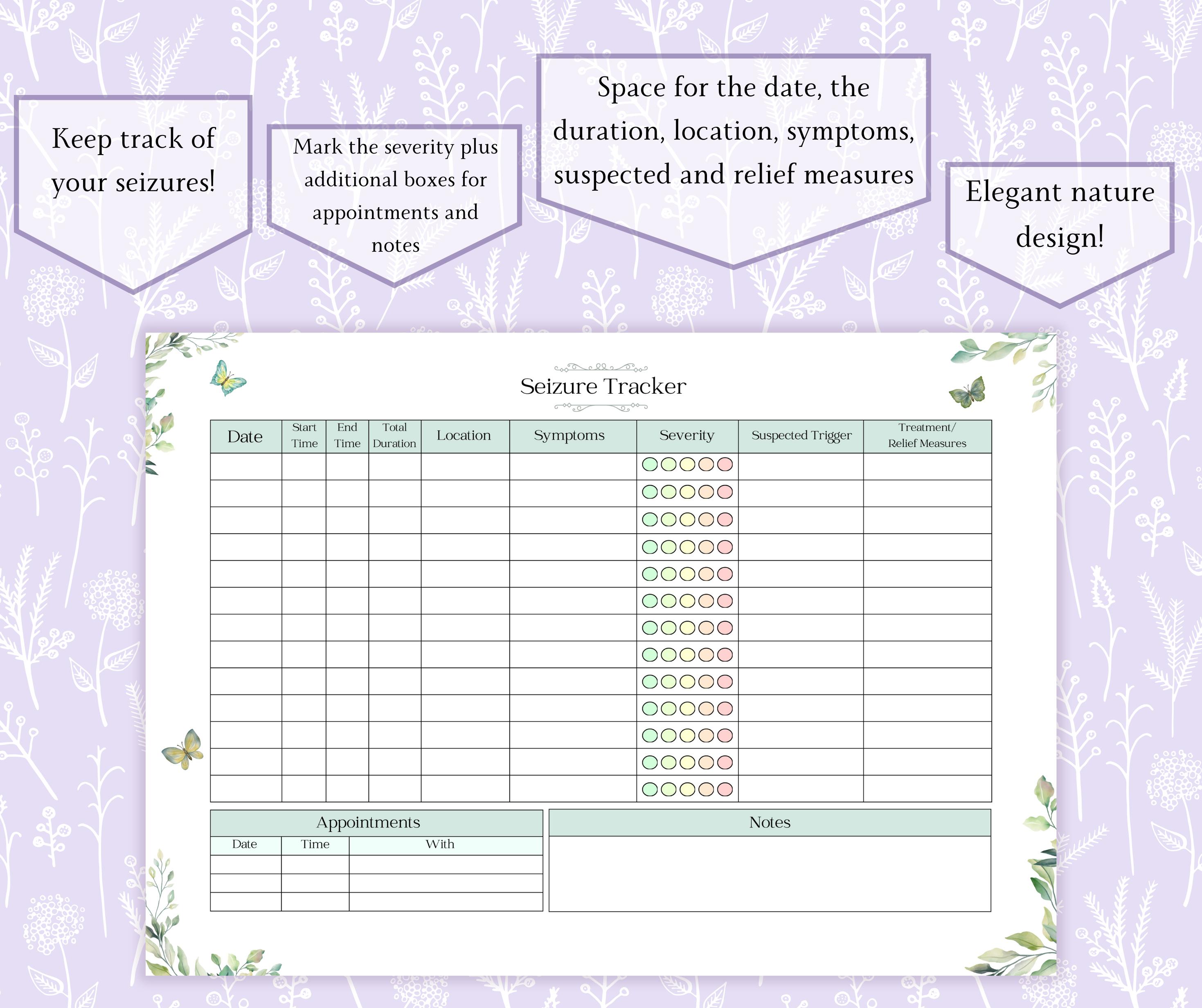 Seizure Tracker Printable PDF | Epilepsy Log | Seizure Log | Medical ...