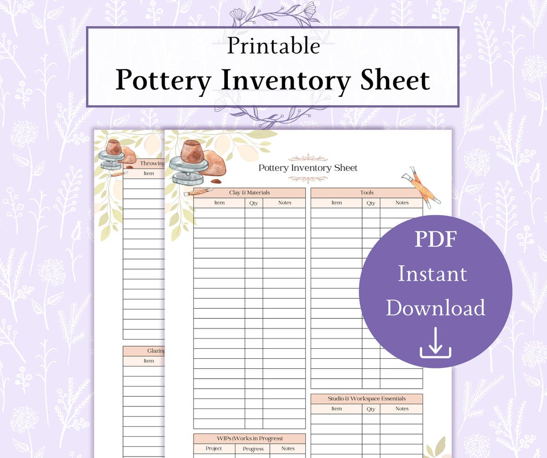 Pottery Inventory Sheet Printable PDF, Ceramic Studio Inventory Tracker ...