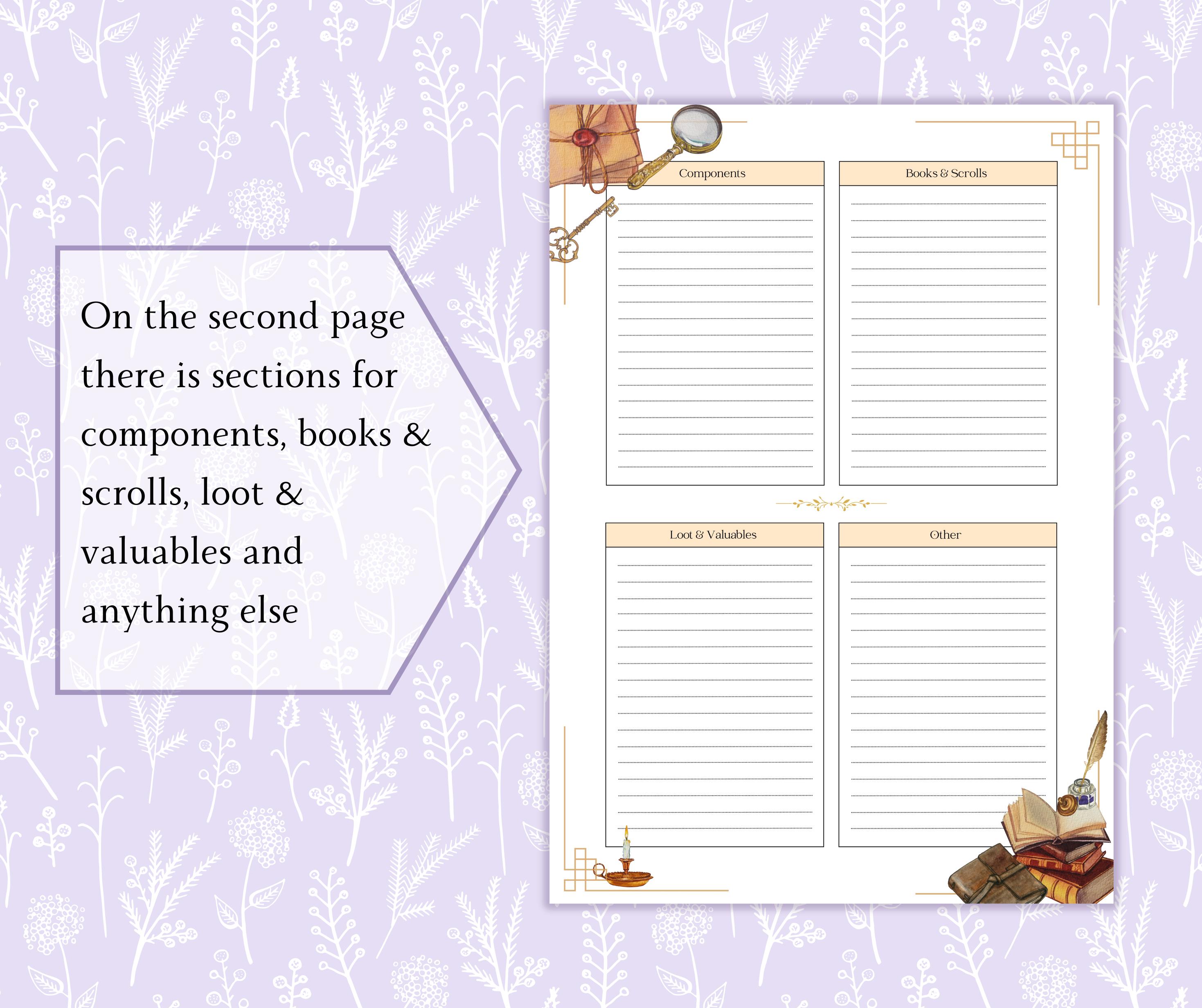 Dnd Inventory Sheets Printable PDF | Dnd Handouts | Dnd Session Notes ...