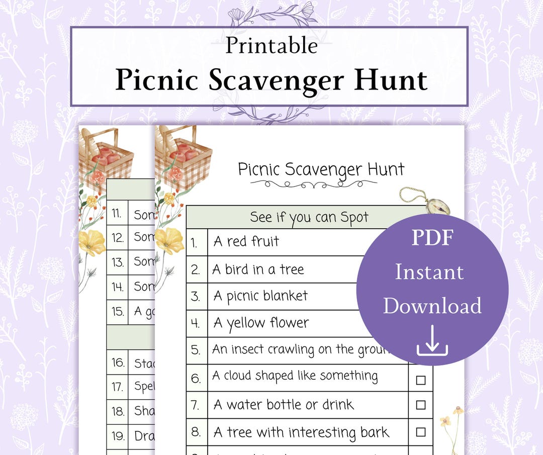 Picnic Scavenger Hunt Printable PDF | Outdoor Scavenger Hunt | Kids ...