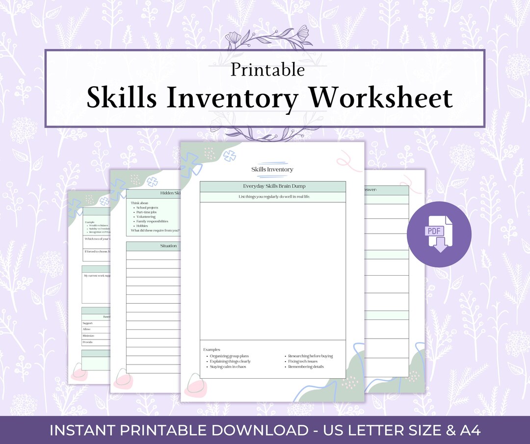Skills Inventory Worksheet Printable PDF, Transferable Skills ...