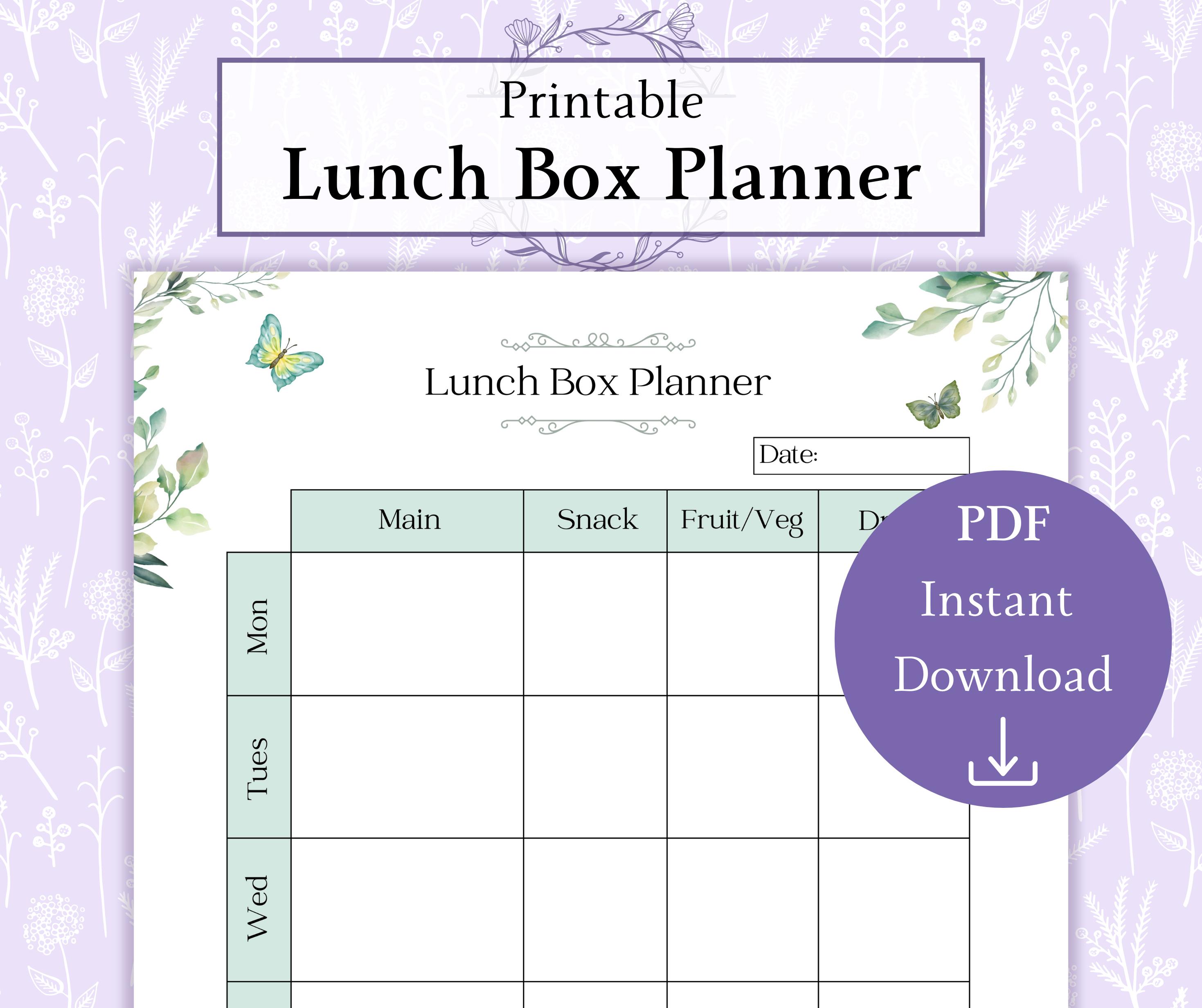 Lunch Box Planner Printable PDF | Meal Prep | Lunch Schedule | Lunch ...